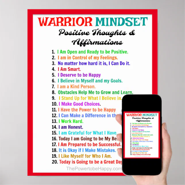Positive Affirmations Poster - Warrior Mindset | Zazzle