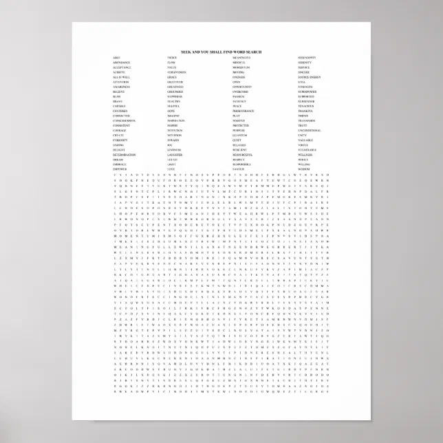 Positive Affirmations Word Search Poster | Zazzle