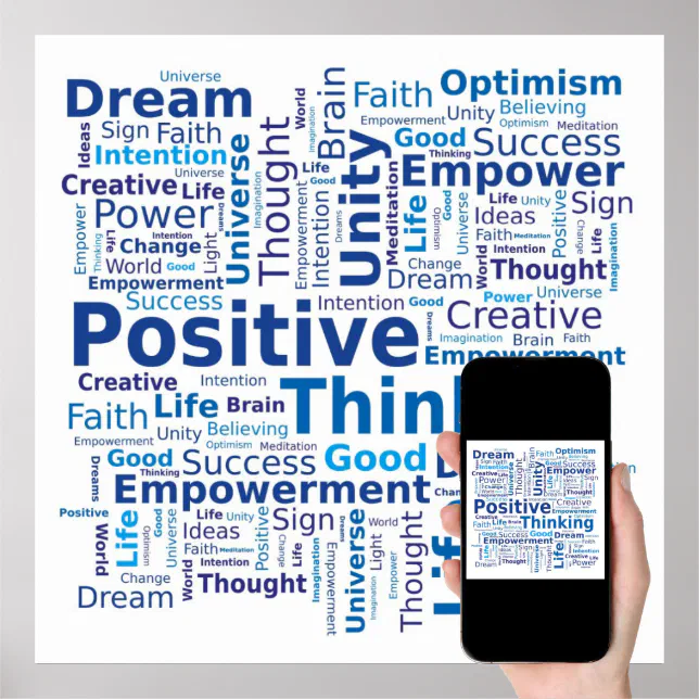Positive Thinking Word Cloud - Blue Poster | Zazzle Positive Thinking Word Cloud - Blue Poster | Zazzle
