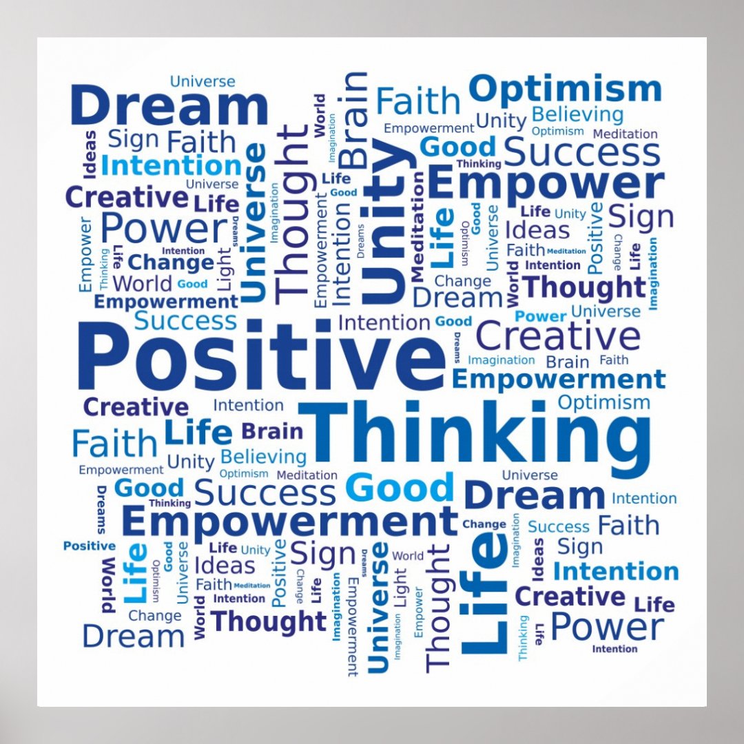 Positive Thinking Word Cloud - Blue Poster | Zazzle
