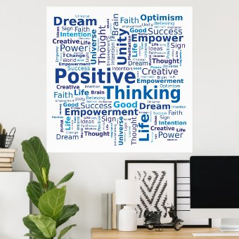 Positive Thinking Word Cloud - Blue Poster | Zazzle