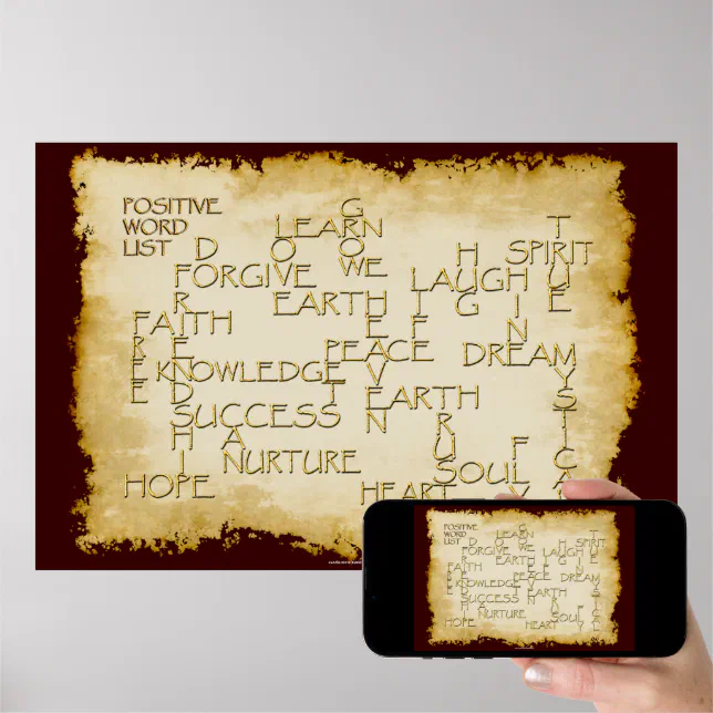 POSITIVE WORDS 3D Golden Text on Parchment Poster | Zazzle