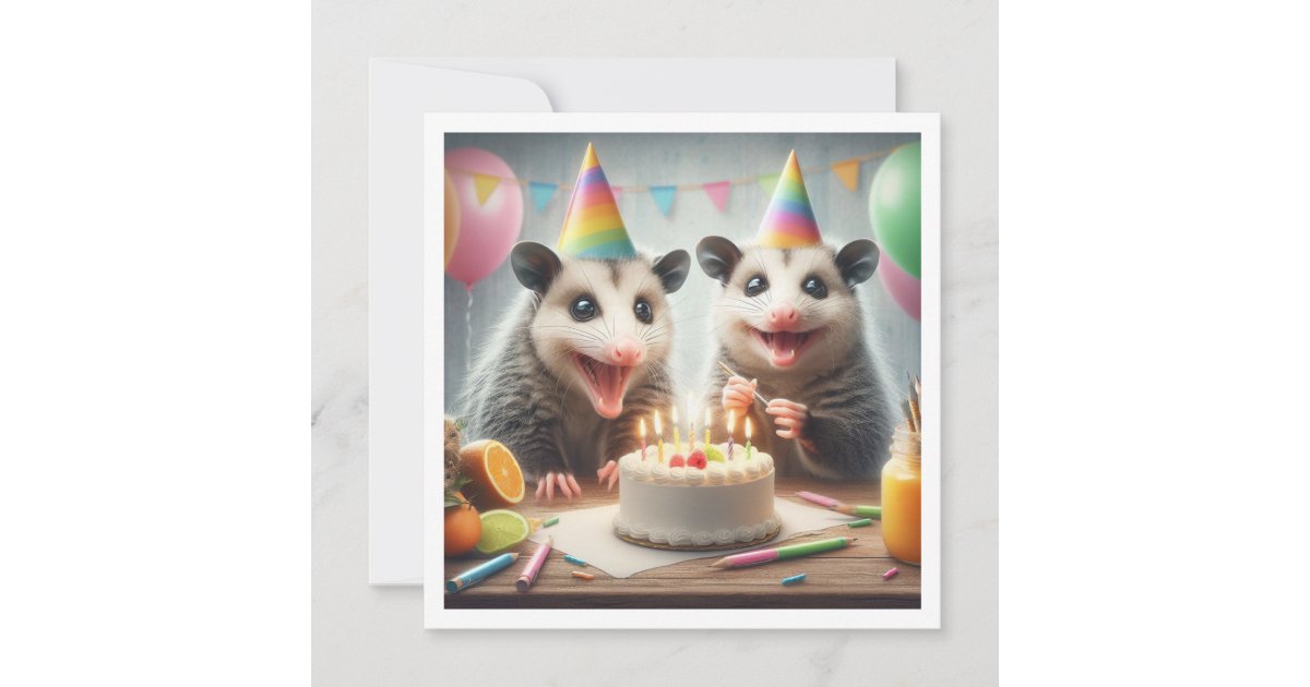 Possum eating cake birthday invitation | Zazzle