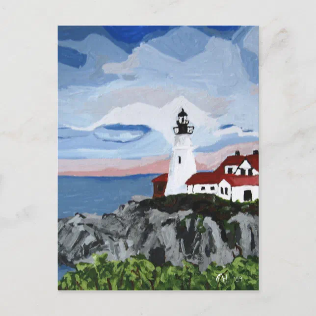 Post Card: Portland Head Light painting Postcard | Zazzle