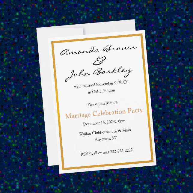 Post Wedding Marriage Celebration Party Invitation | Zazzle