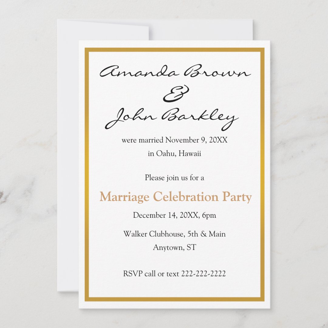 Post Wedding Marriage Celebration Party Invitation | Zazzle