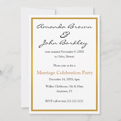 Post Wedding Marriage Celebration Party Invitation | Zazzle