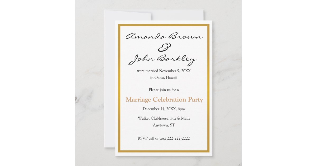Post Wedding Marriage Celebration Party Invitation | Zazzle