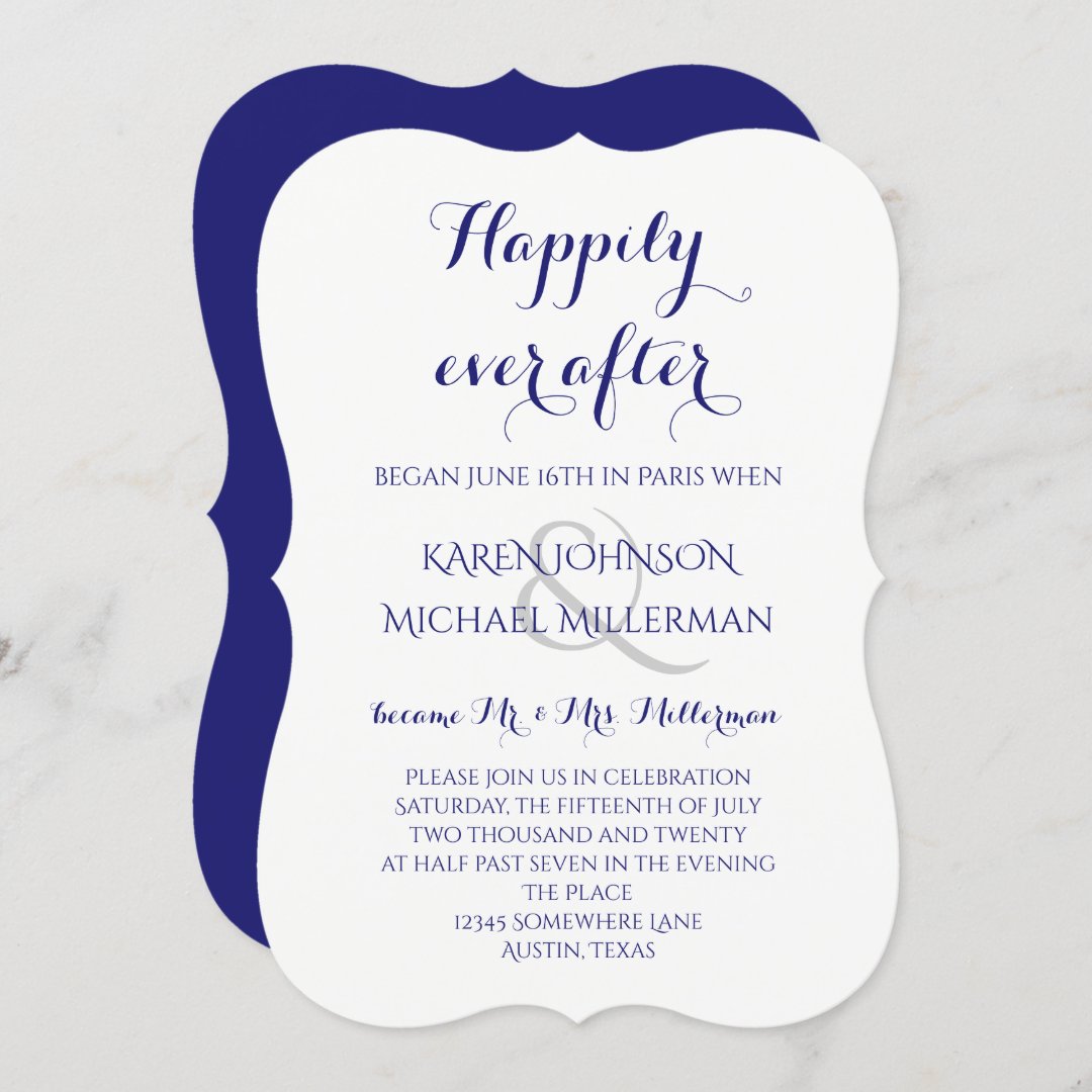 Post Wedding Reception Happily Midnight Blue Invitation | Zazzle