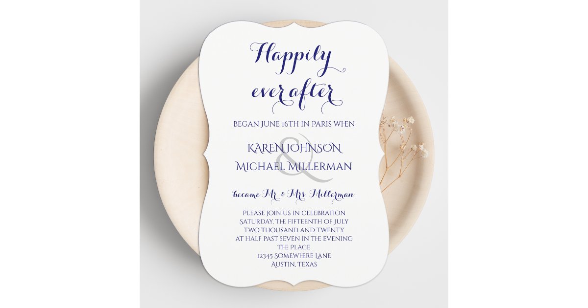 Post Wedding Reception Happily Midnight Blue Invitation | Zazzle
