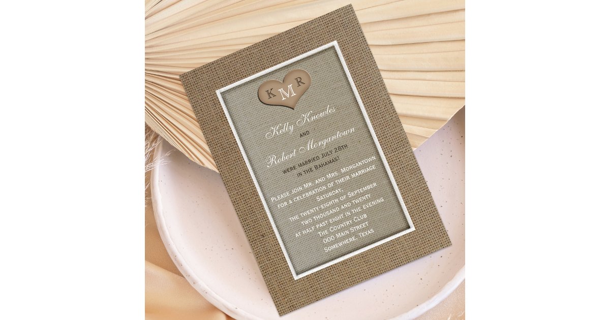 Post Wedding Reception Invitation -- Burlap | Zazzle