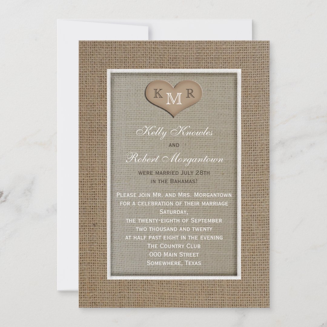 Post Wedding Reception Invitation -- Burlap | Zazzle