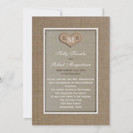 Post Wedding Reception Invitation -- Burlap | Zazzle.com