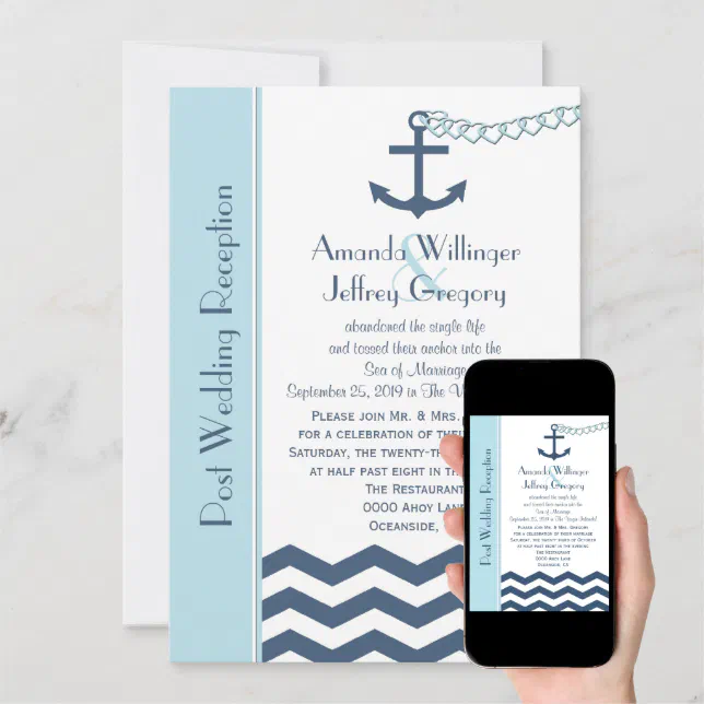 Post Wedding Reception Invitation - Nautical | Zazzle