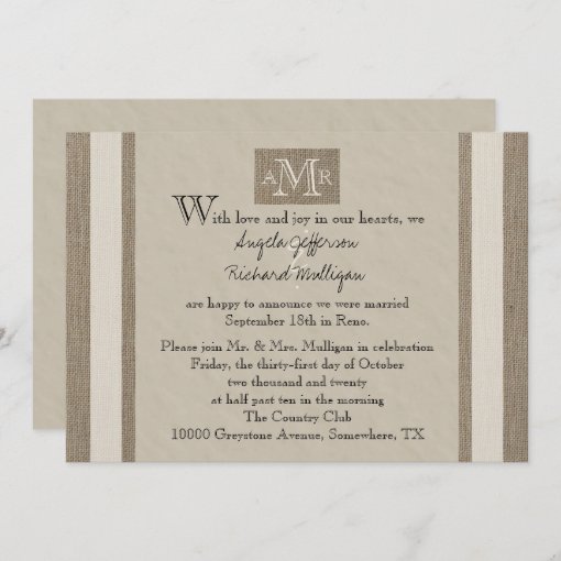 Post Wedding Reception Invitation - Parchment Look | Zazzle