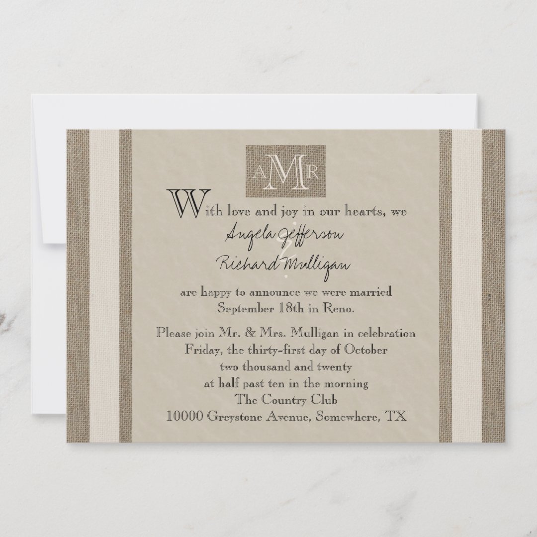Post Wedding Reception Invitation - Parchment Look | Zazzle
