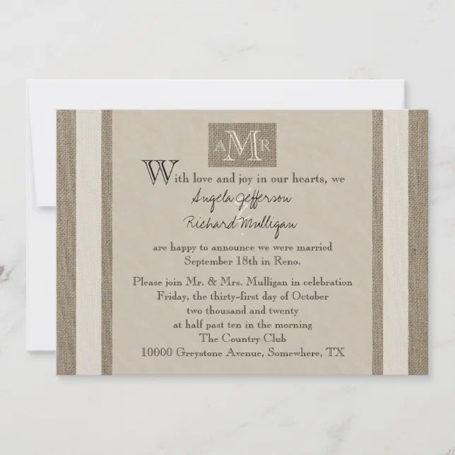 Post Wedding Reception Invitation - Parchment Look | Zazzle