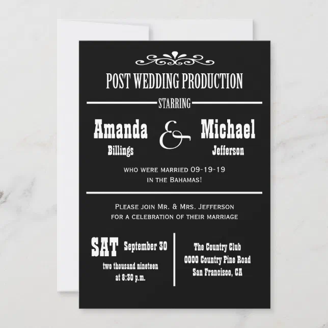Post Wedding Reception Invitation - Theater Style | Zazzle