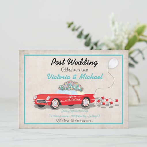 Post Wedding Retro Car Just Married Invitation | Zazzle