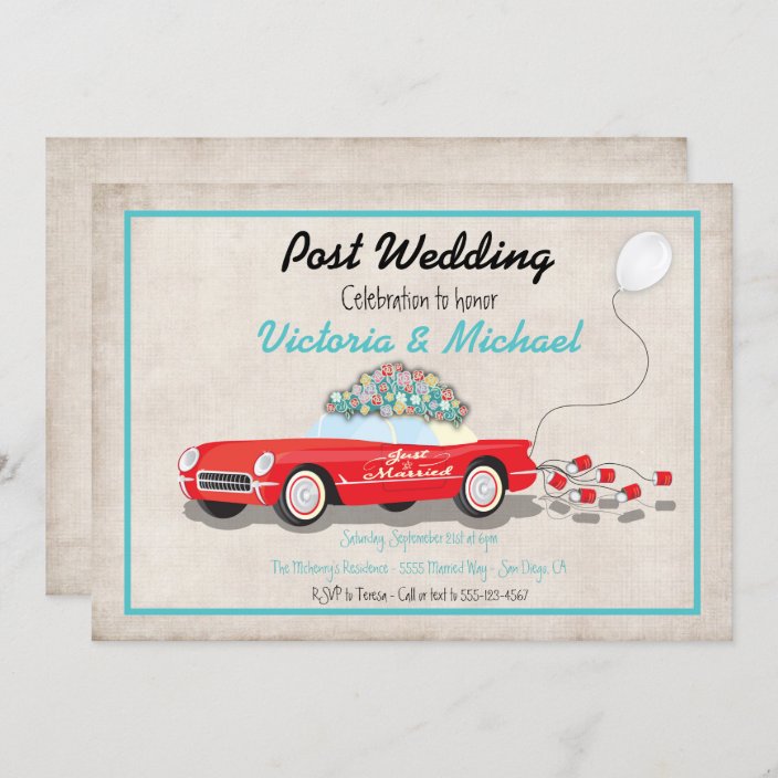 Post Wedding Retro Car Just Married Invitation | Zazzle.com