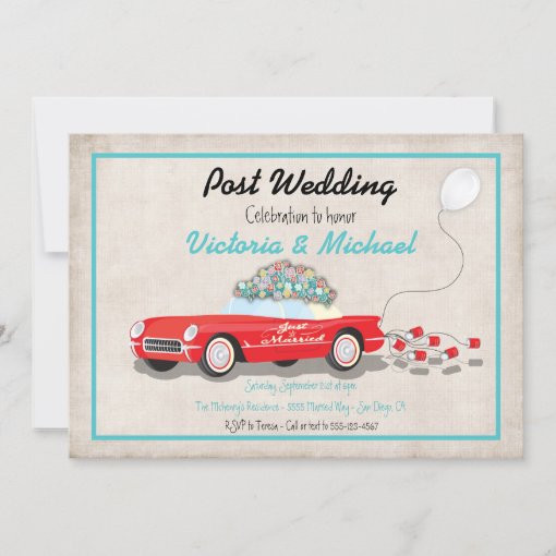 Post Wedding Retro Car Just Married Invitation | Zazzle