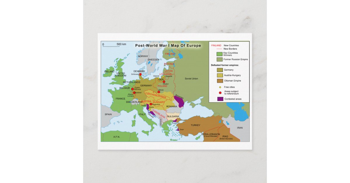 Post World War I Map of Europe Postcard | Zazzle