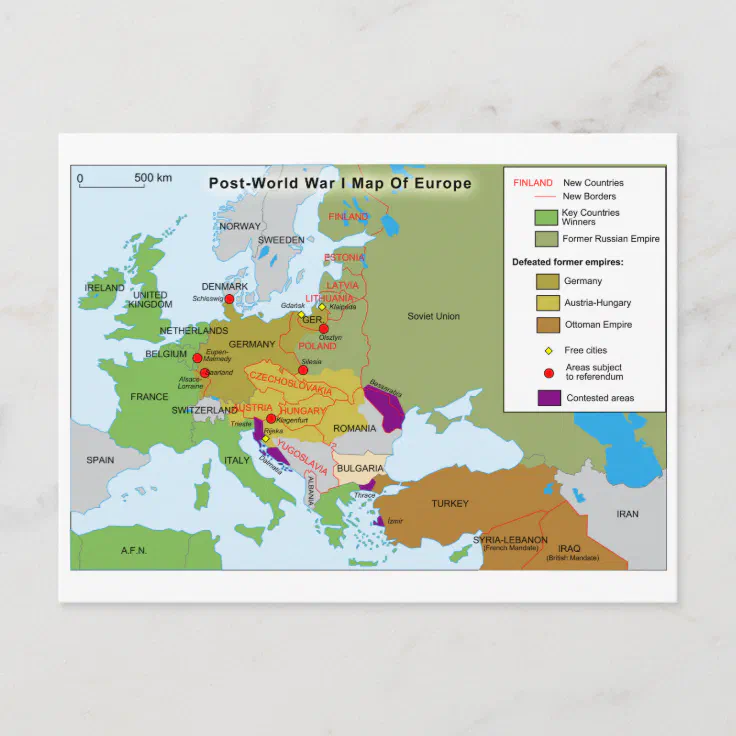 Post World War I Map of Europe Postcard | Zazzle