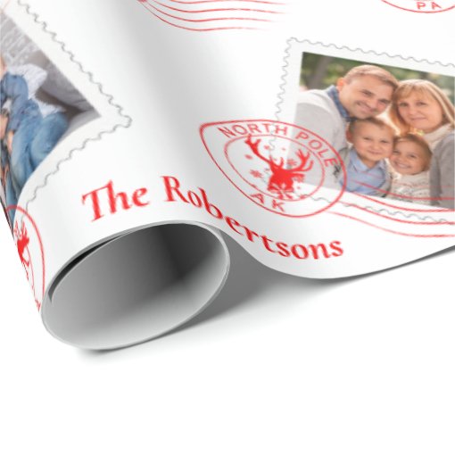 Postage Stamps Christmas Custom Photo Collage Wrapping Paper | Zazzle