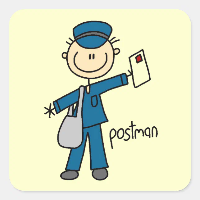 Postal Worker Stick Figure Square Sticker | Zazzle