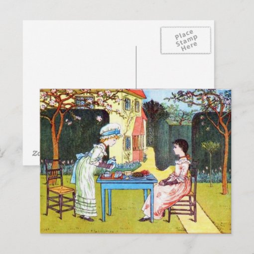 Postcard: 2 Victorian Girls Having Afternoon Tea Postcard | Zazzle