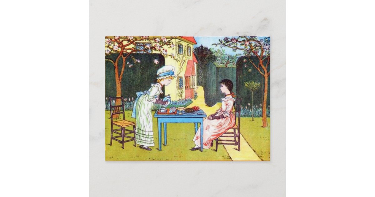 Postcard: 2 Victorian Girls Having Afternoon Tea Postcard | Zazzle
