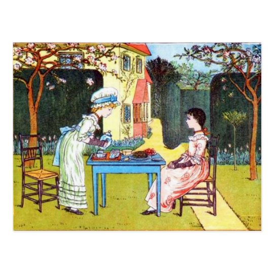 Postcard: 2 Victorian Girls Having Afternoon Tea Postcard | Zazzle.com