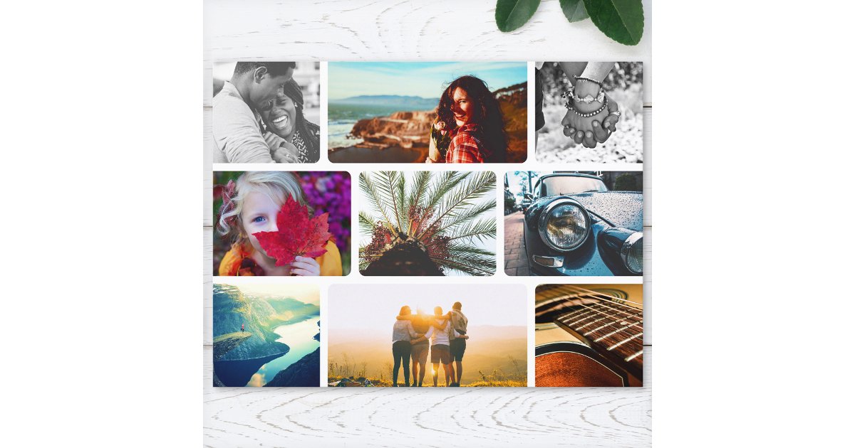 Postcard 9 Photo Template Rounded Frame Collage | Zazzle