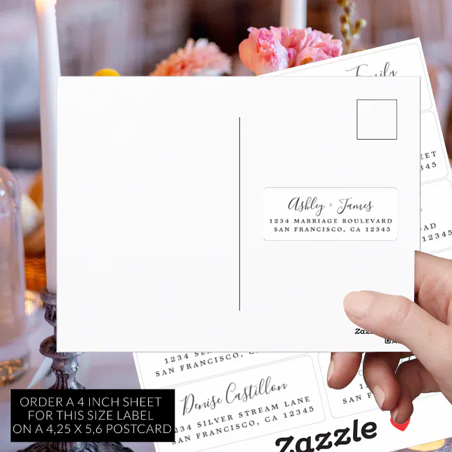 Postcard Calligraphy Wedding Guest Address Labels | Zazzle