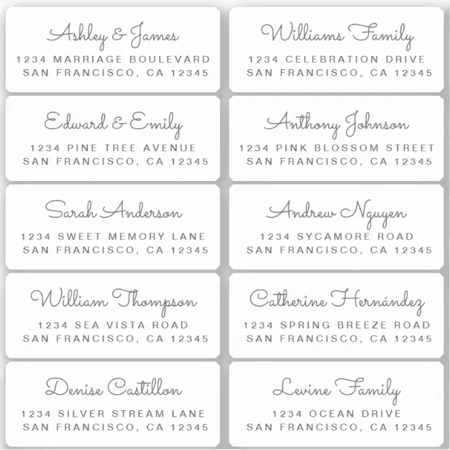 Postcard Calligraphy Wedding Guest Address Labels | Zazzle