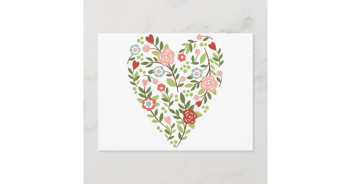 Postcard - Floral Heart - Valentine's Day | Zazzle
