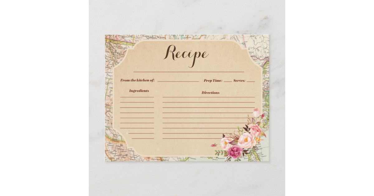 Postcard Map Travel Recipe Card | Zazzle.com