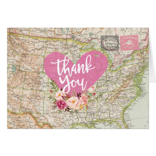 Postcard Map Travel Thank You Folded Note Card | Zazzle.com