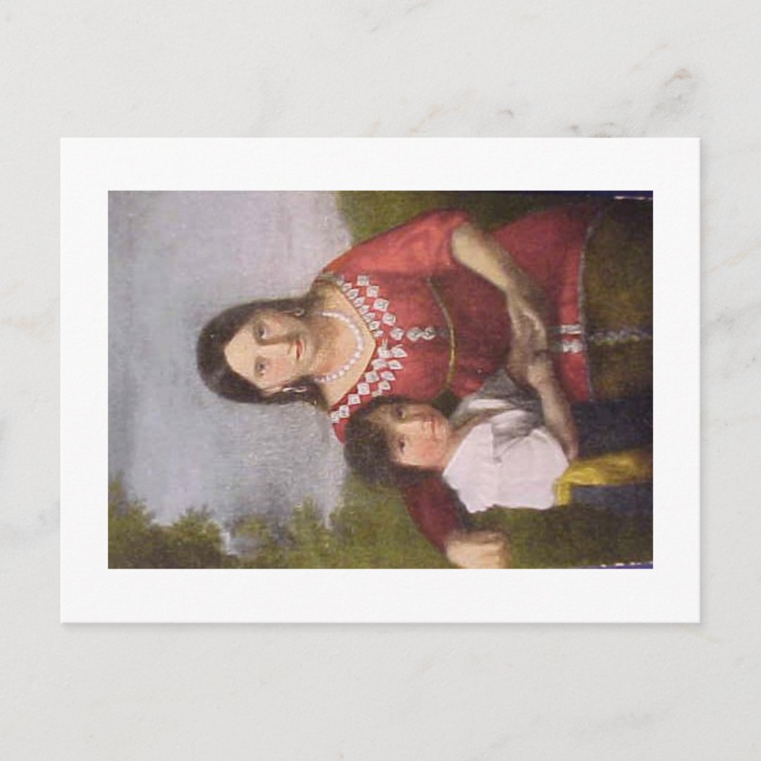 Postcard of Pocahontas with her son. | Zazzle