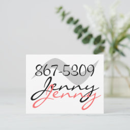 Postcard Retro Jenny 867-5309 for a good time call | Zazzle