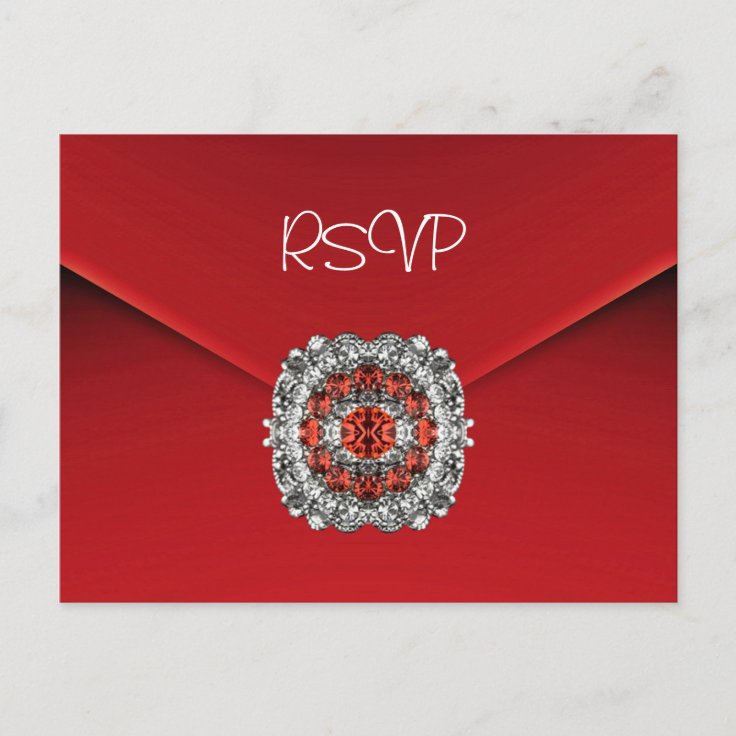 Postcard RSVP Invitation Red Diamond Jewel | Zazzle