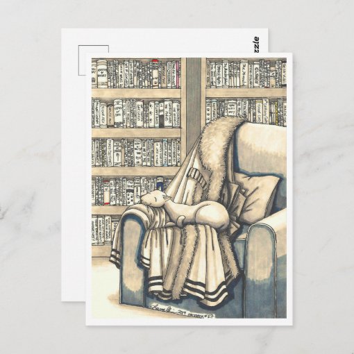 Postcard: Snuggles in the Library Postcard | Zazzle