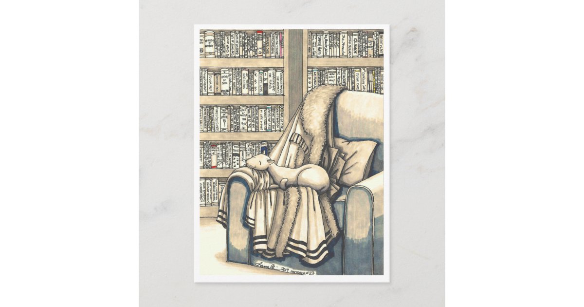 Postcard: Snuggles in the Library Postcard | Zazzle