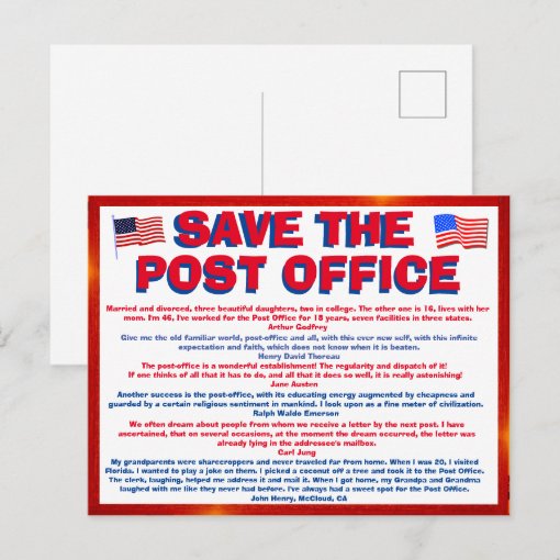 Postcard to SAVE THE POSTOFFICE !!! with quotes 6 | Zazzle