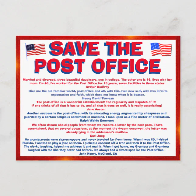 Postcard to SAVE THE POSTOFFICE !!! with quotes 6 | Zazzle