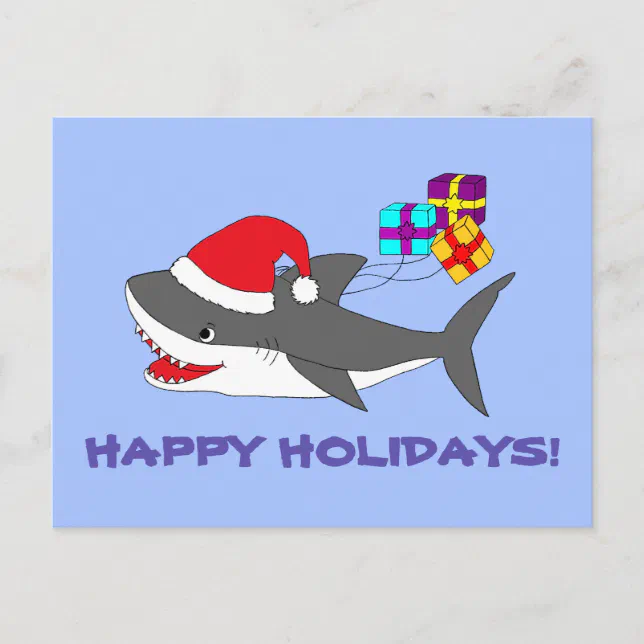 Postcard with a cute Holiday shark | Zazzle