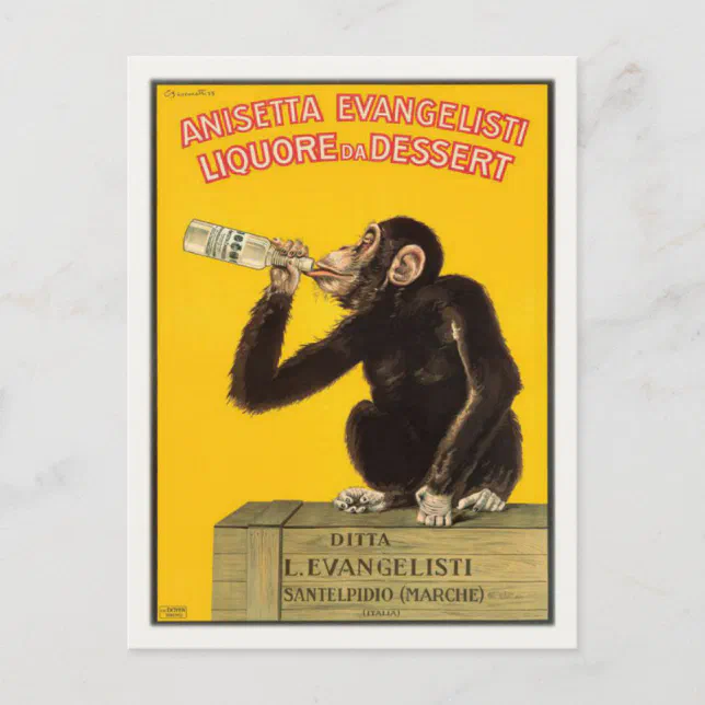 Postcard with Drinking Monkey Poster | Zazzle
