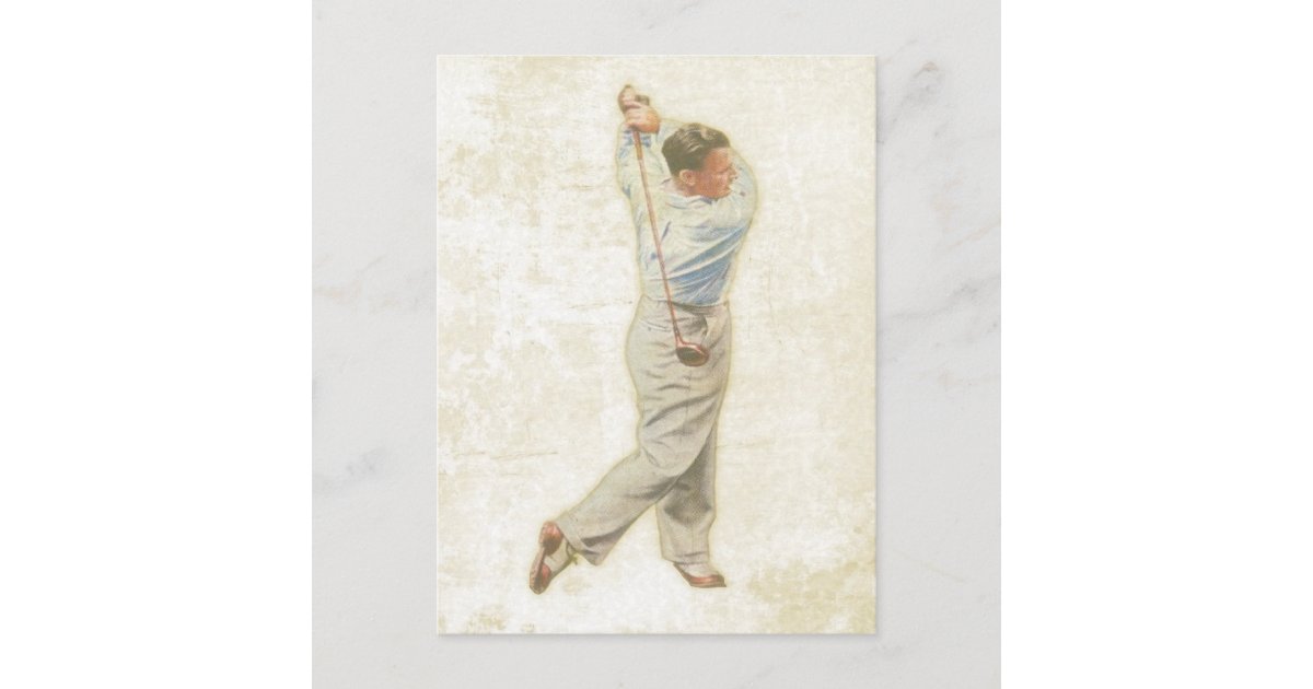 Postcard with Vintage Golf Player | Zazzle