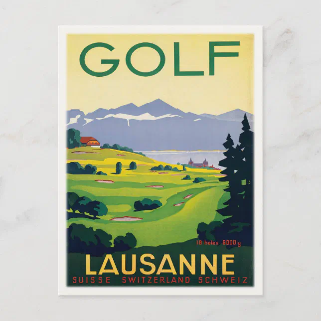 Postcard With Vintage Golf Poster Print | Zazzle