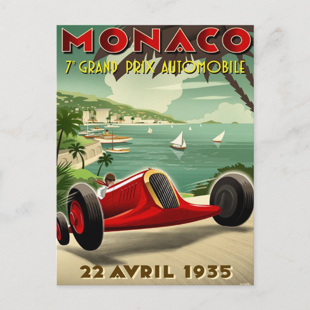 Postcard With Vintage Motor Racing Poster | Zazzle